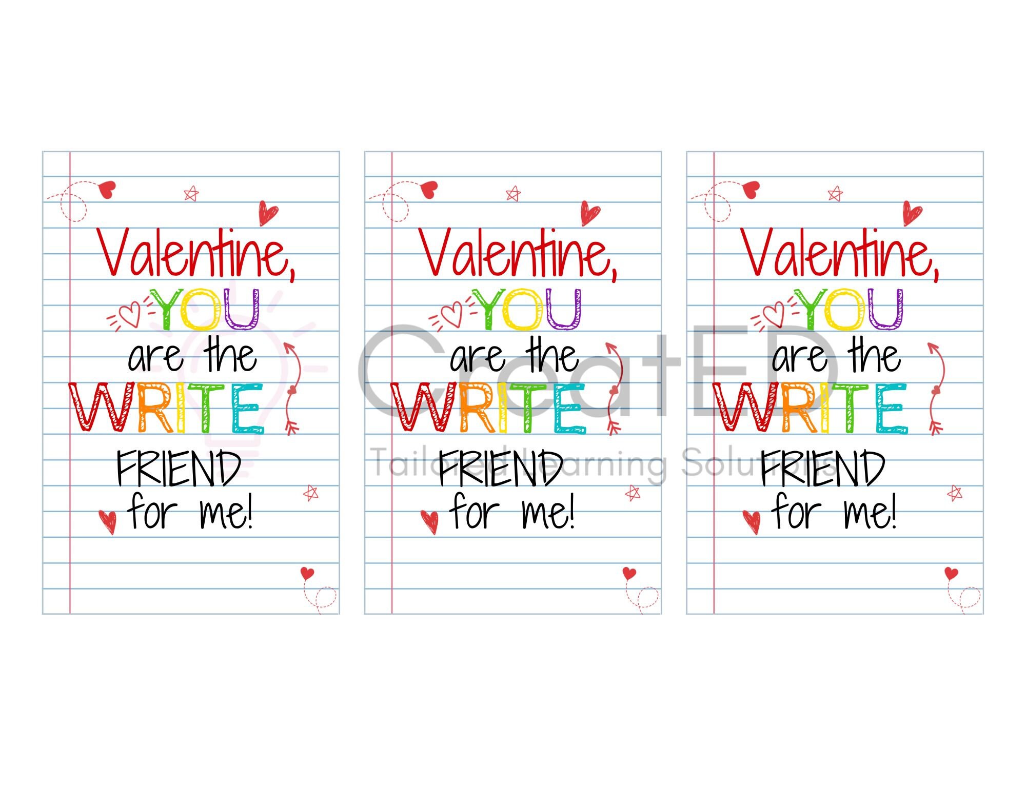 Valentine - PDF - Digital Download - You're the Write Friend for Me - Etsy