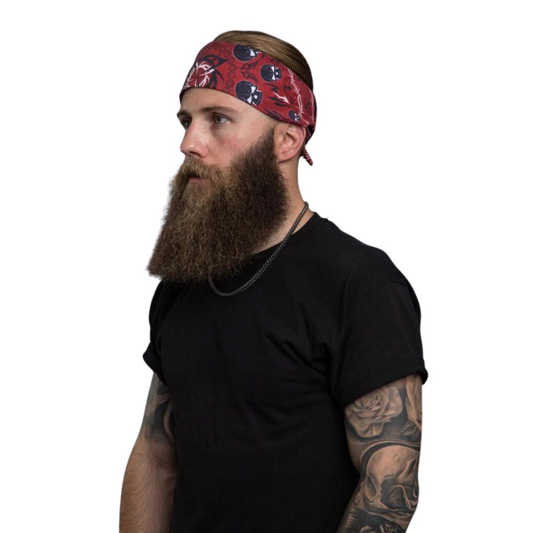 Tribal Skulls Ribbon Men's Motorcycle Headband | Biker Presewn Bandana ...