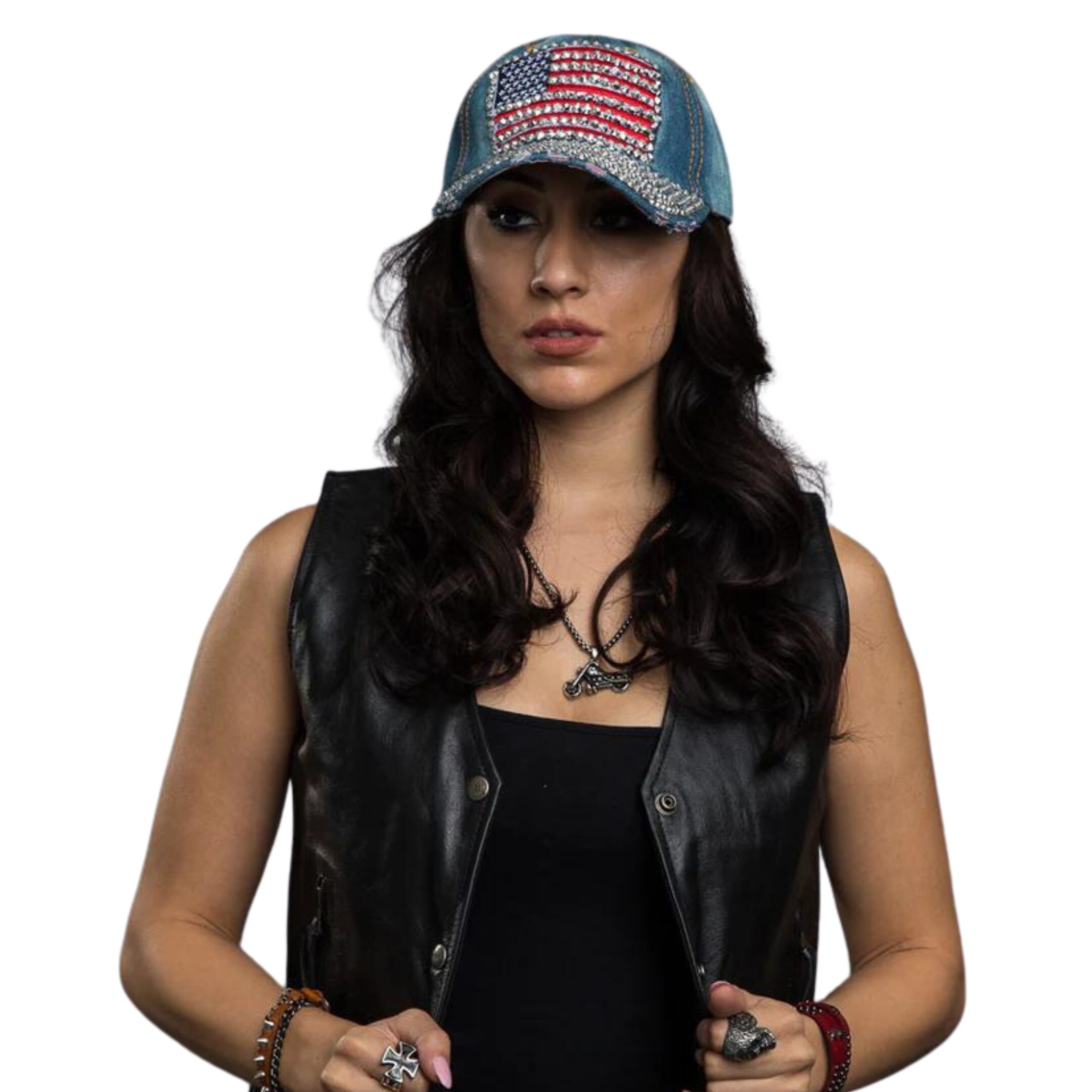 Bling Rhinestone USA Flag Denim Hat | 3x2 Inch Patch | Patriotic ...
