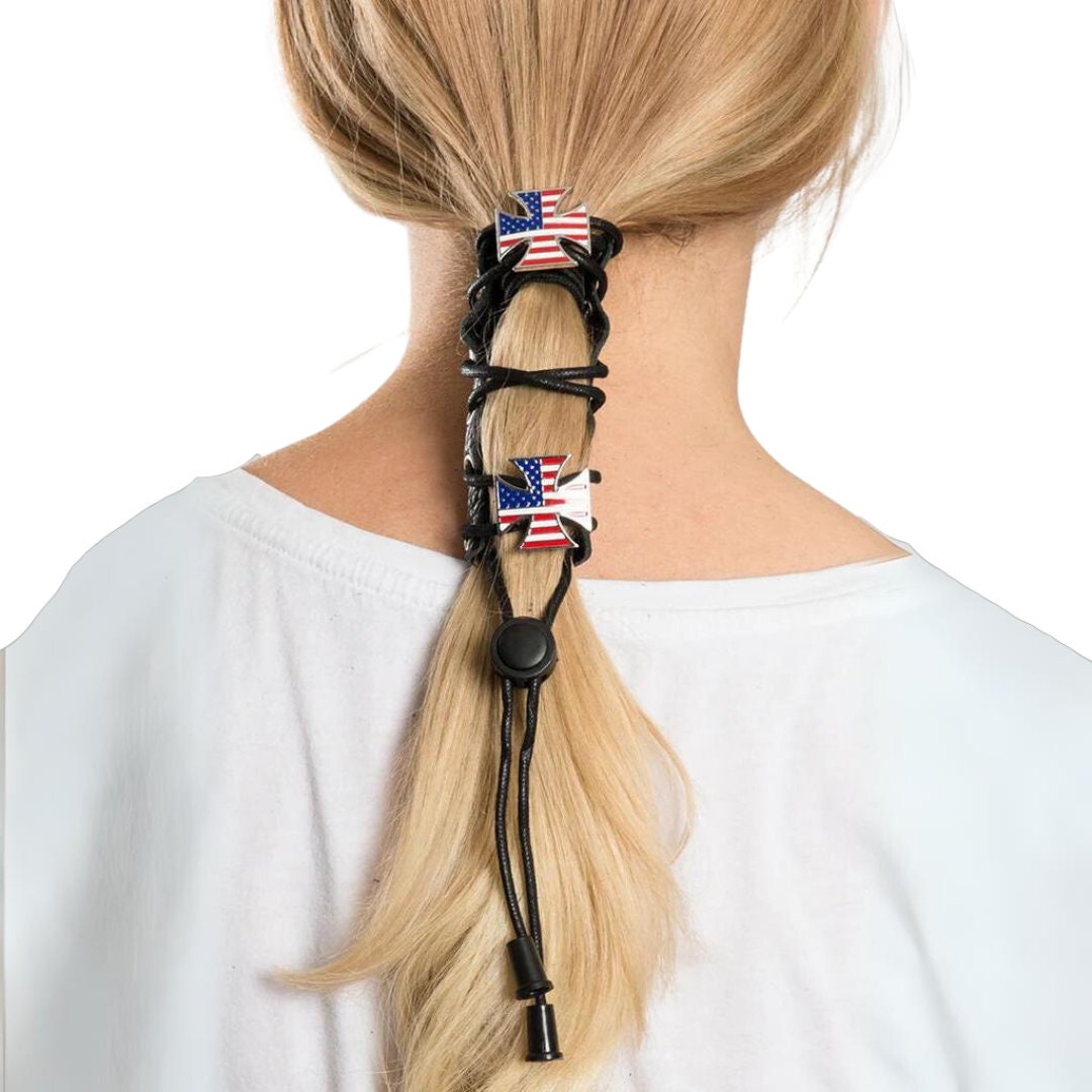 Lace up USA Biker Cross Concho 8 Hair Glove® Biker Ponytail Hair Glove ...