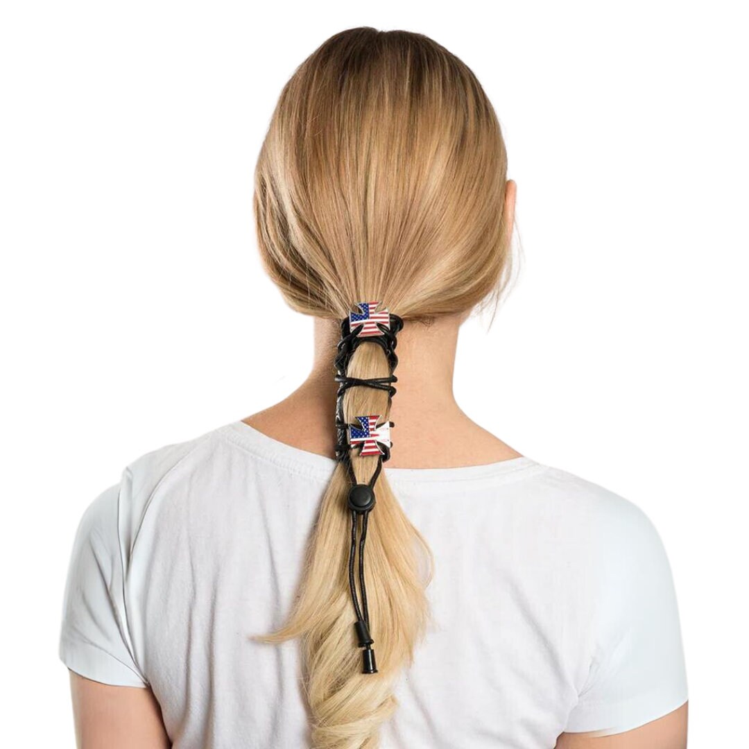 Lace up USA Biker Cross Concho 8" Hair Glove® | Biker Ponytail Hair ...