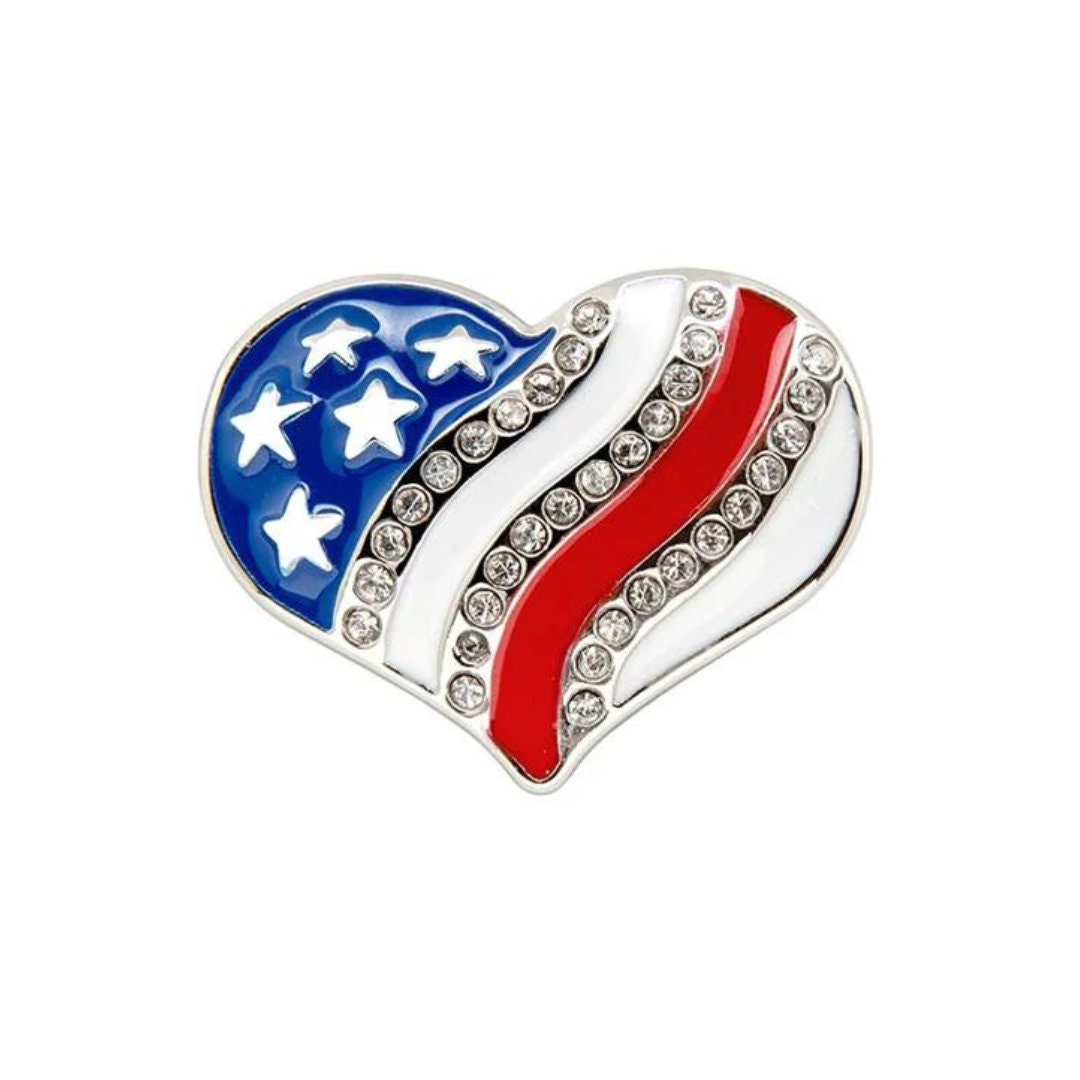Red White and Blue Heart With Gems Pin | Lapel Pin | Led and Nickel ...
