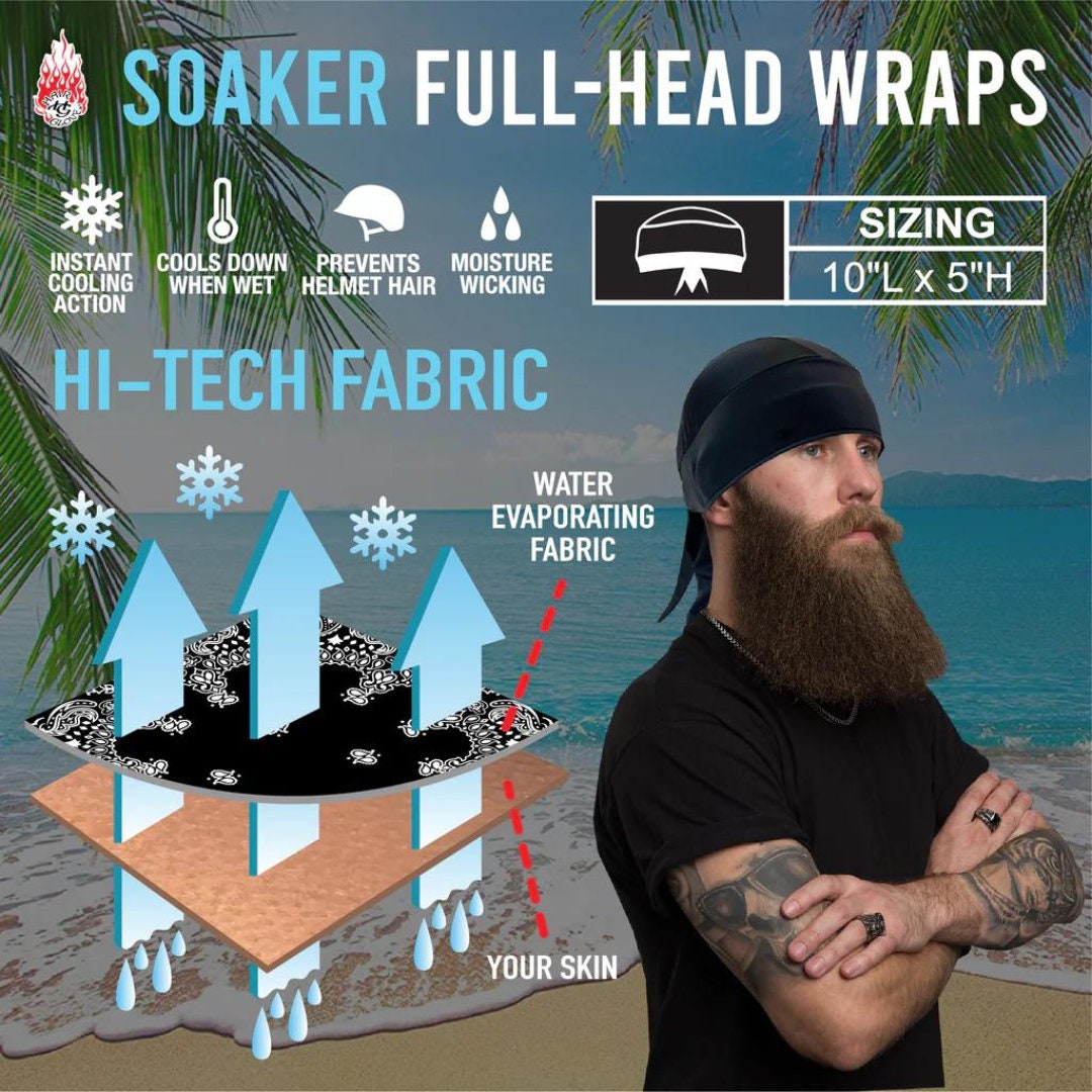 Solid Black Soaker Full Head Wrap Hi-tech Soaker Fabric Motorcycle ...