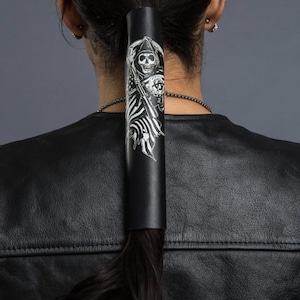 8" SOA Reaper Drapped W/flag in Foil Hair Glove | Biker Ponytail Hair ...