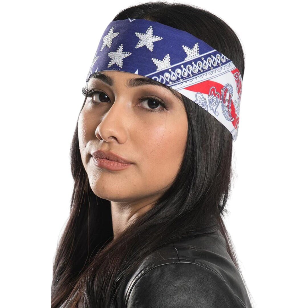 American Flag With Gems Pre Sewn Bandana Headband | Biker Headband ...