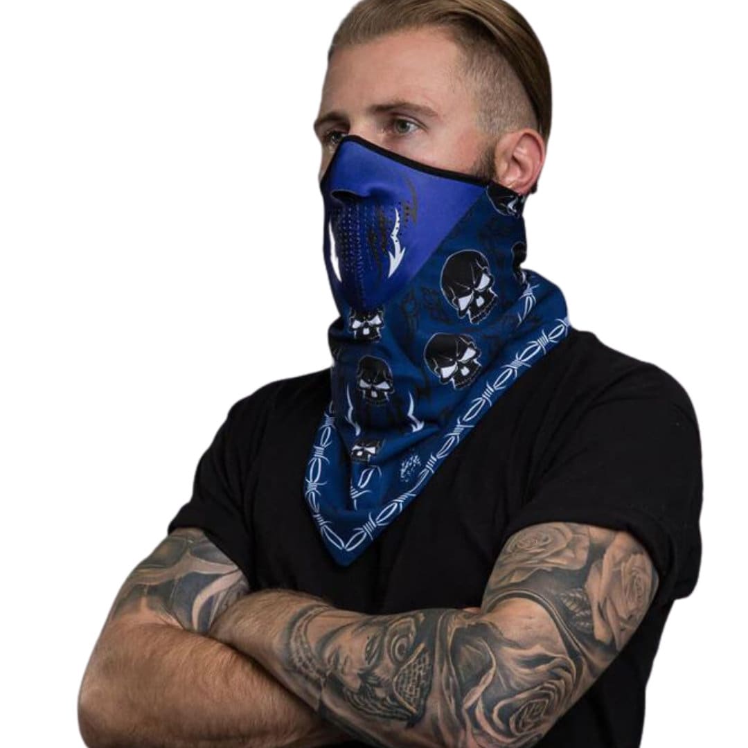 Face Mask Bandana | Blue Tribal Skull Bandana Mask | Neoprene Mouth ...