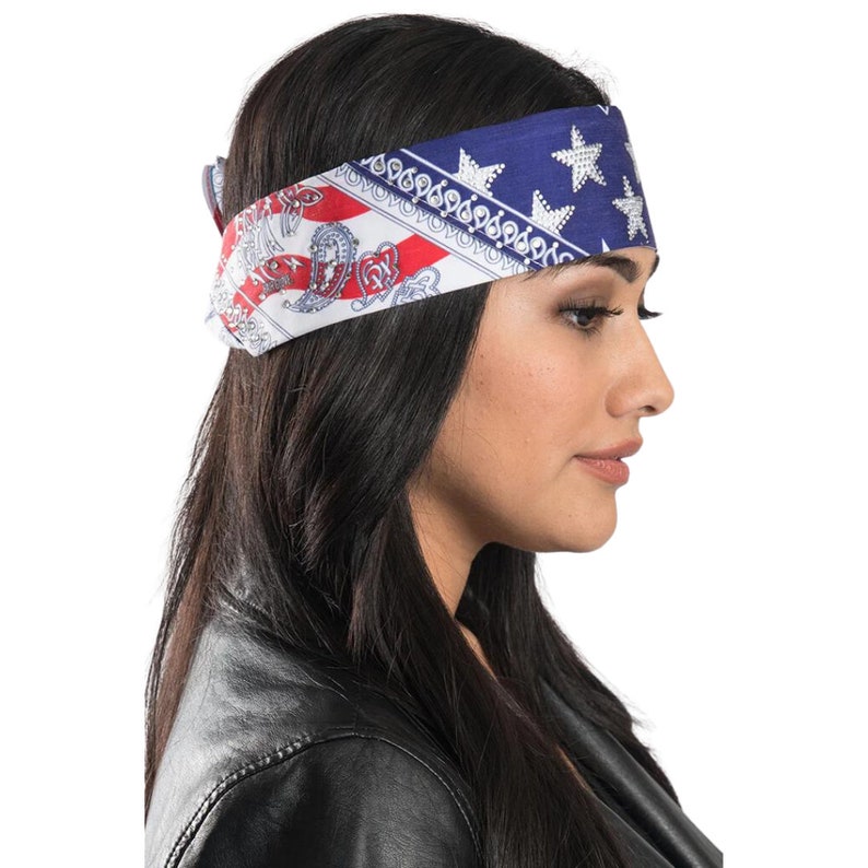 American Flag With Gems Pre Sewn Bandana Headband | Biker Headband ...