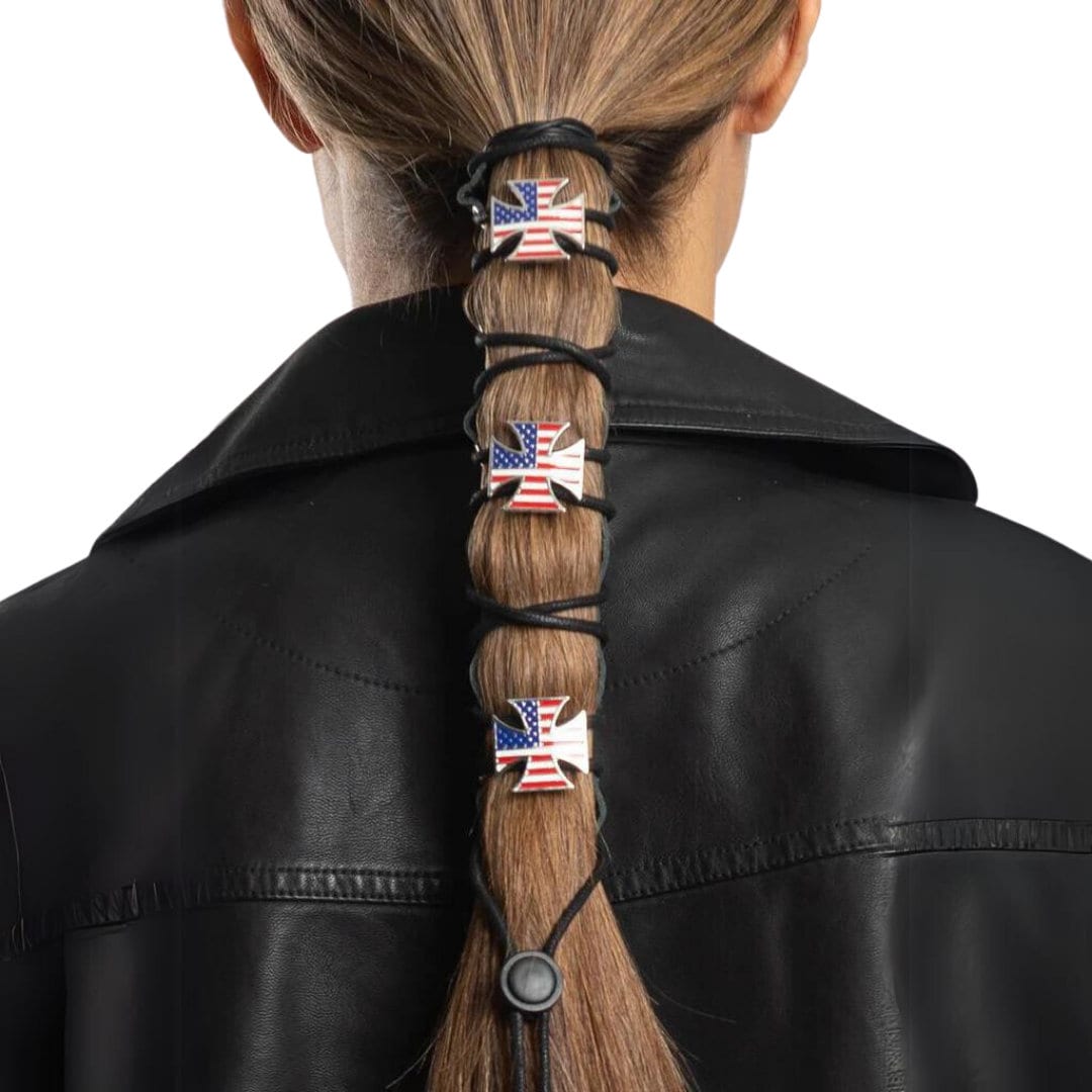 Lace up USA Biker Cross Concho 8" Hair Glove® | Biker Ponytail Hair ...