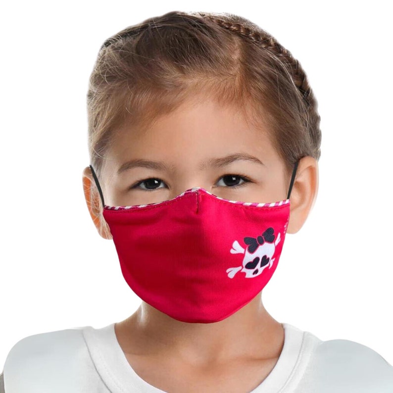 Pink Skull W/bow Kids Face Face Mask Set | Mask With Replaceable 5 ...