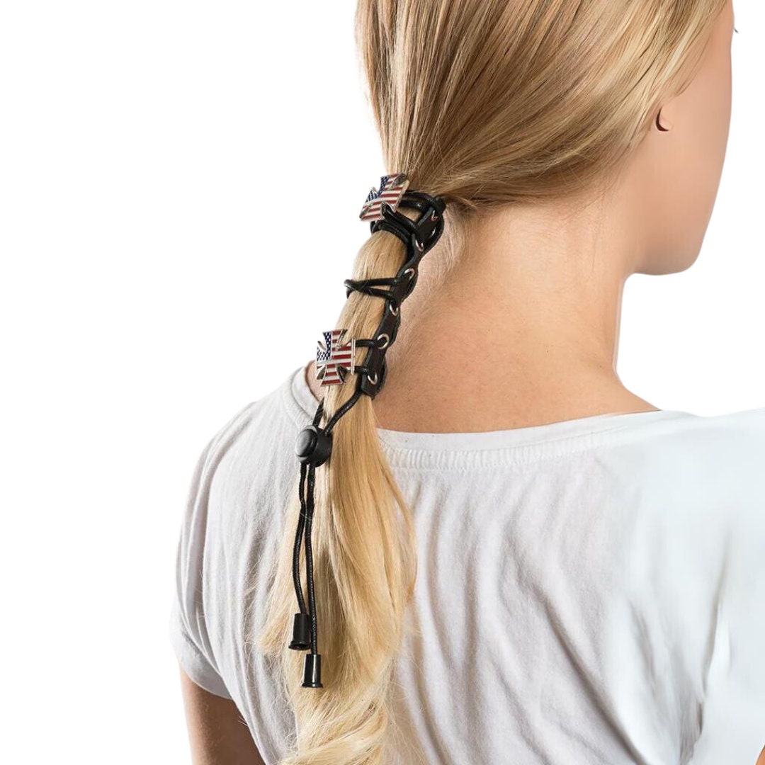 Lace up USA Biker Cross Concho 8" Hair Glove® | Biker Ponytail Hair ...