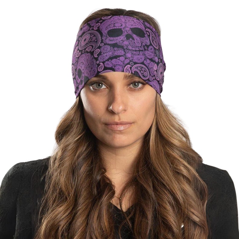 Purple Skull Paisley Soaker Series EZ Bandz Biker Headband Headwrap Hi ...