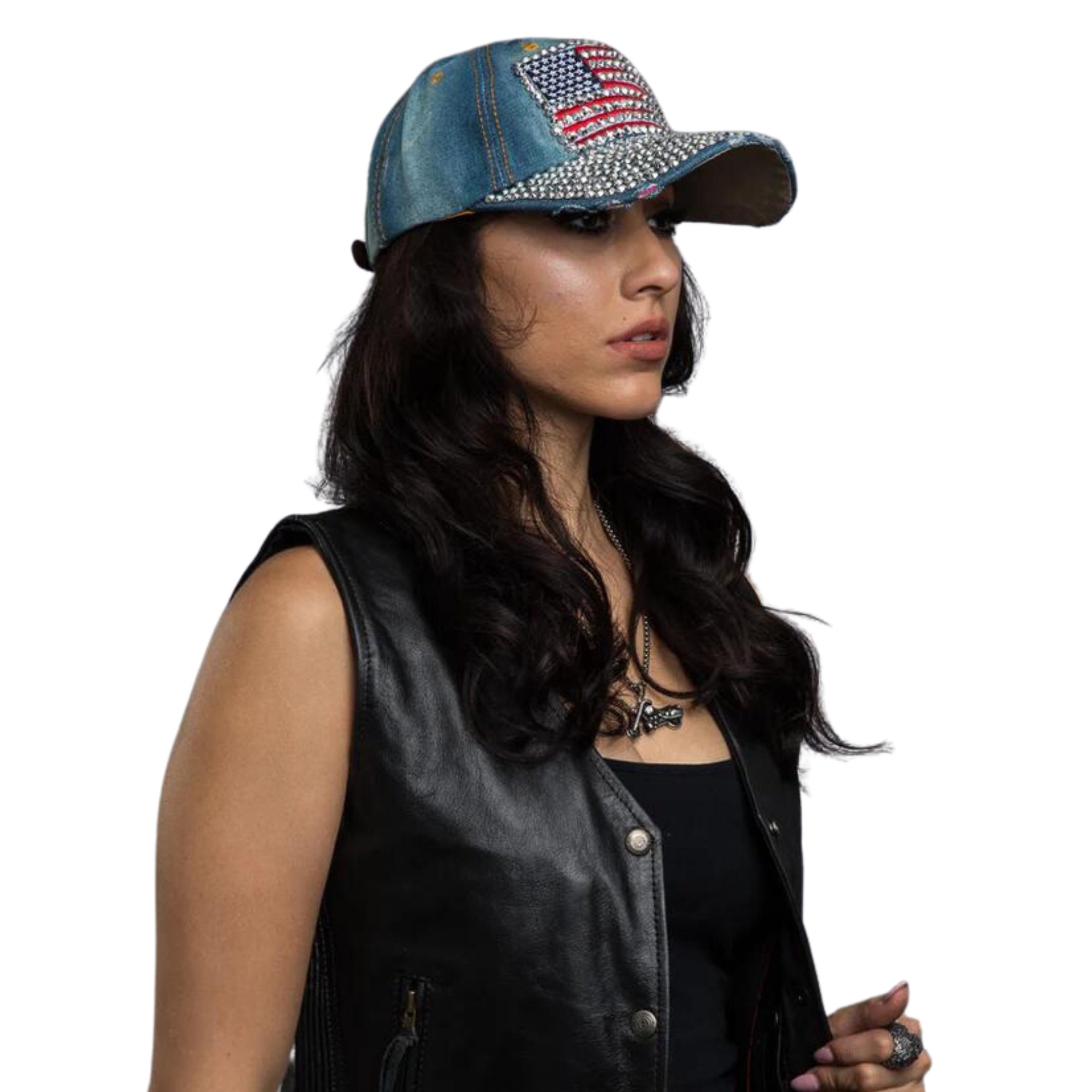 Bling Rhinestone USA Flag Denim Hat | 3x2 Inch Patch | Patriotic ...