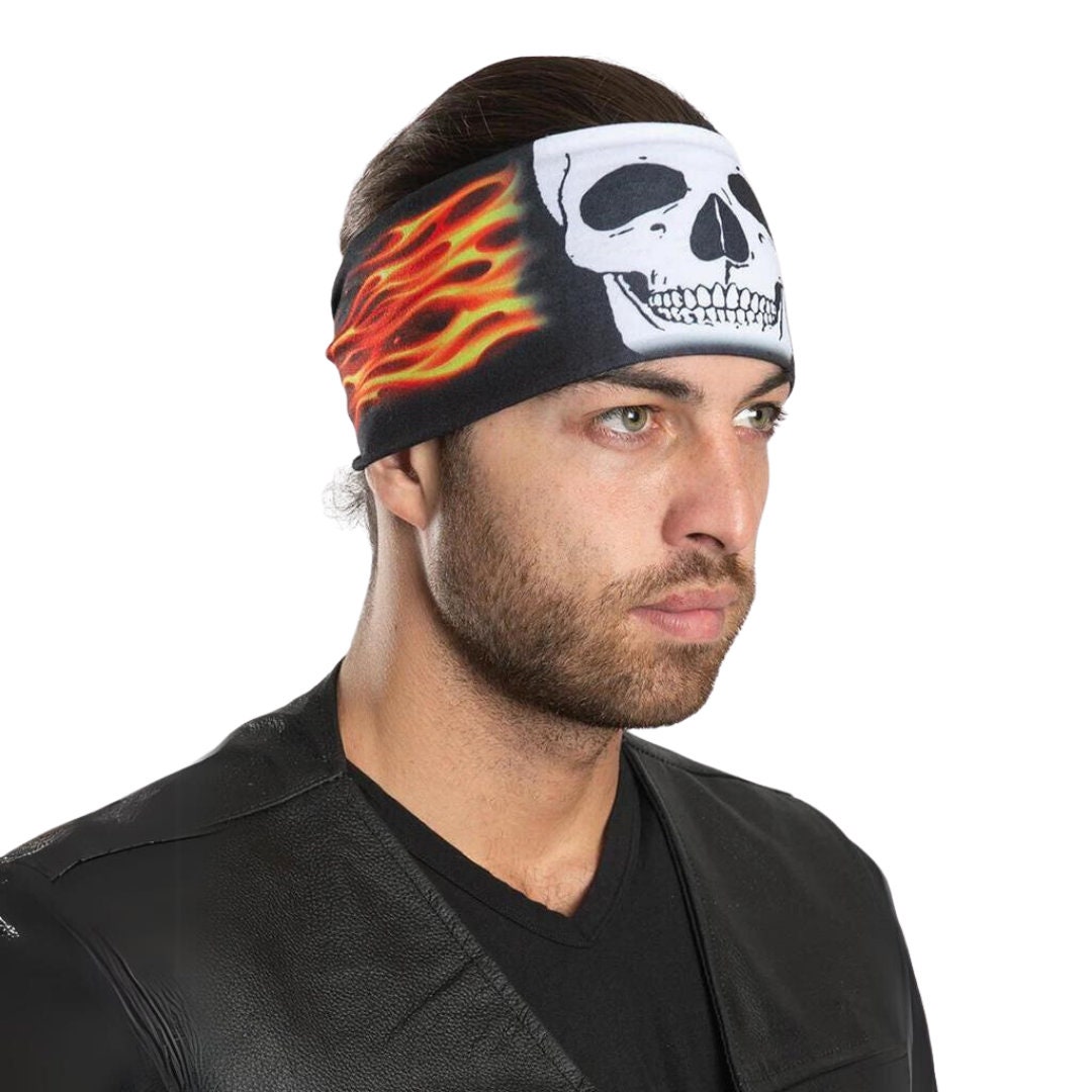 Burning Skull EZ Bandz | Pair of 2 Headbands | Biker Headband Headwrap ...