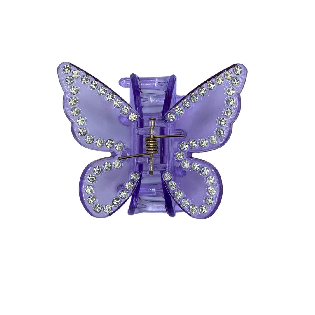 Sparkling Purple Butterfly Hair Clips With Gem Accents - 2.5" X 2 ...