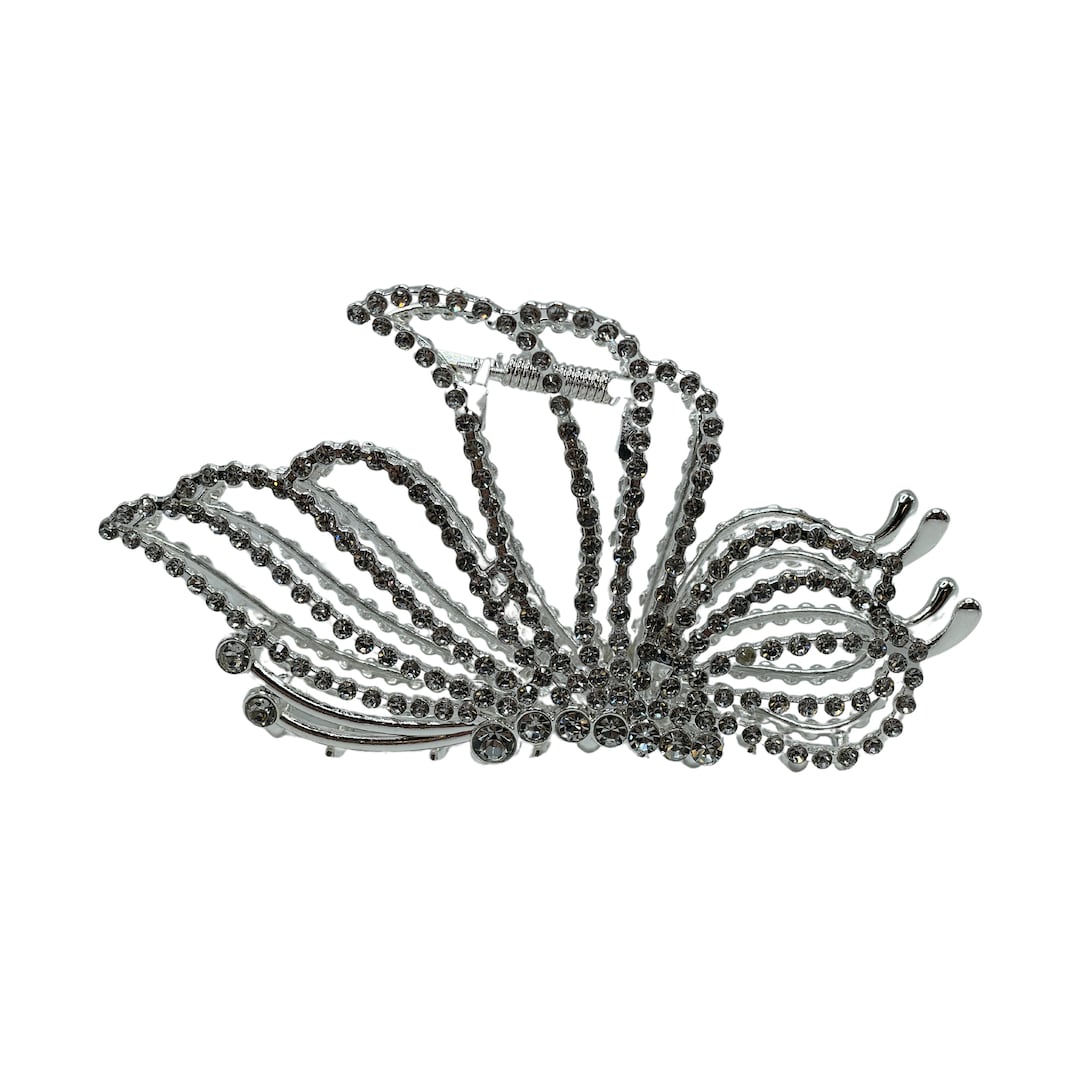 Sparkling Silver Butterfly Hair Claw Clip - Elegant Rhinestone ...