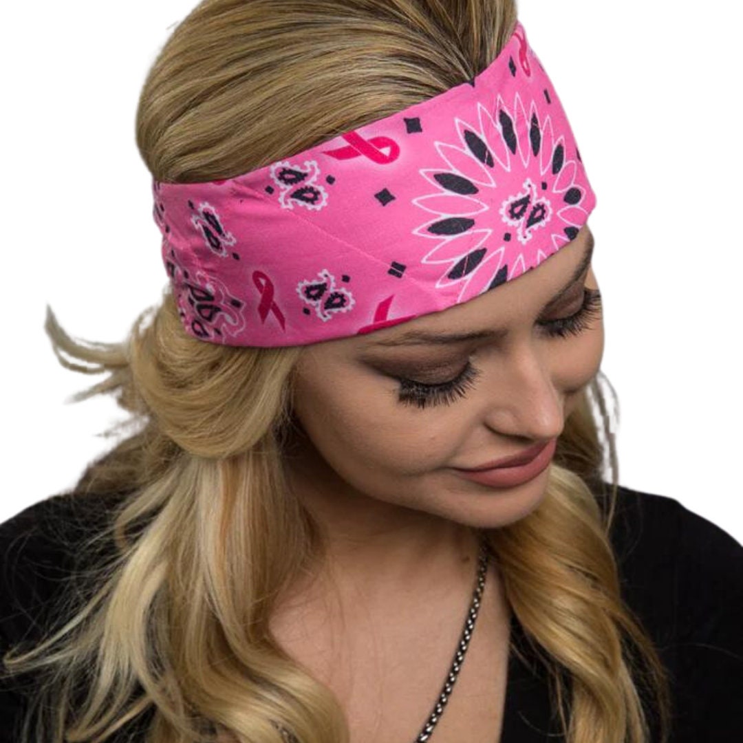 Pink Cancer Ribbon Women's Motorcycle Headband | Athletic Headband With ...