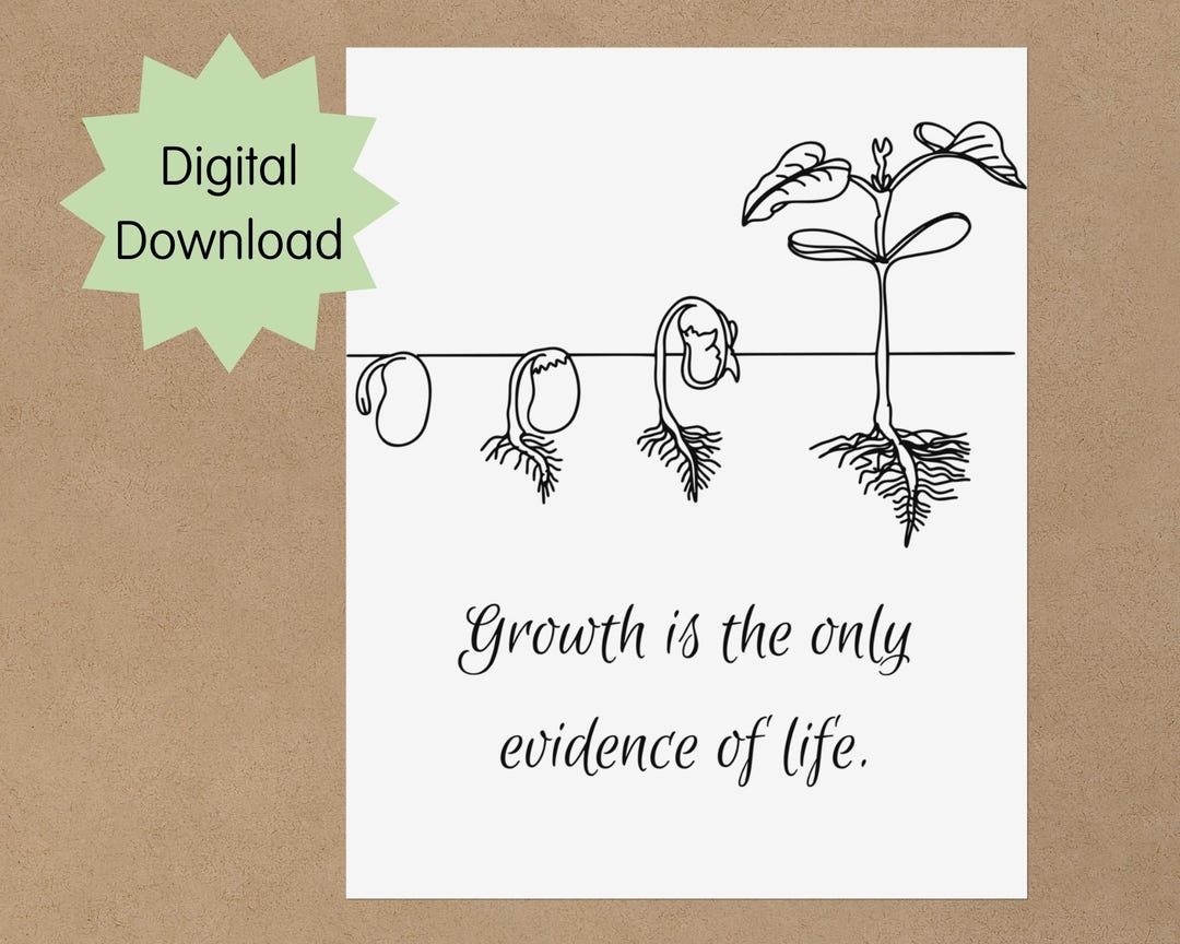 Growth is Life Digital Print – Black & White Minimalist Sprout Art ...