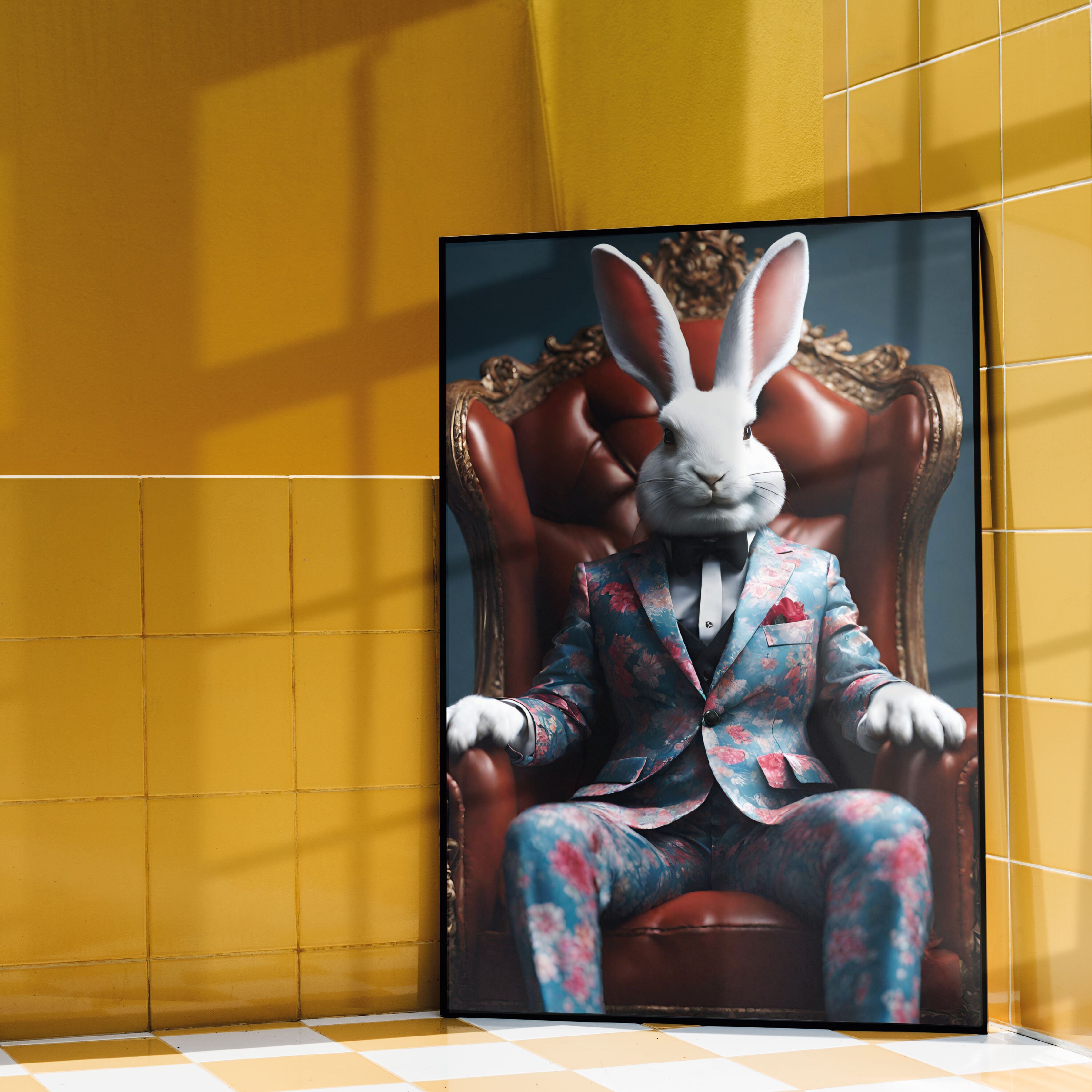 Boss Rabbit Wall Art, Modern Animal Portrait, Animal Head, Human Body ...