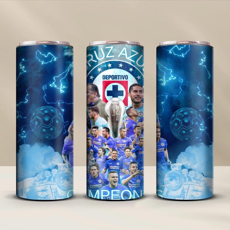 Cruz Azul 20oz Skinny Tumbler Wrap | Mexican Soccer Team PNG Instant ...