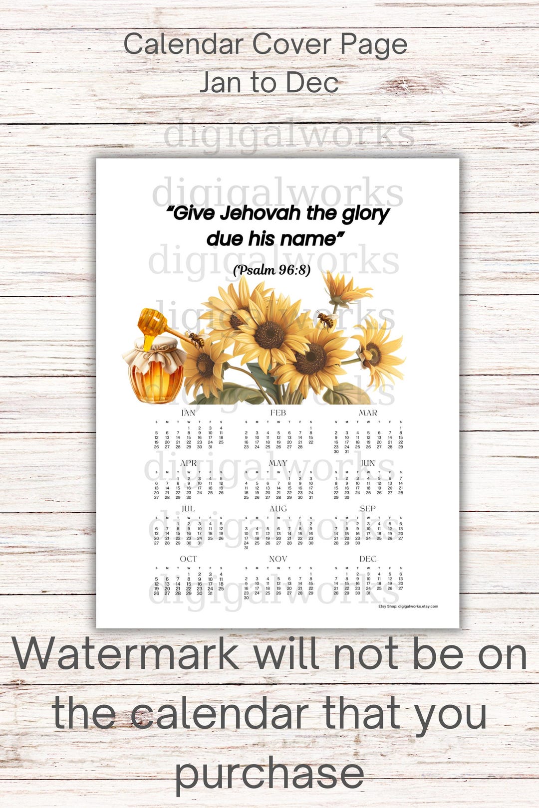 JW Year Text Calendar 2025, 12 Months Cover, Digital Download, Nothing ...