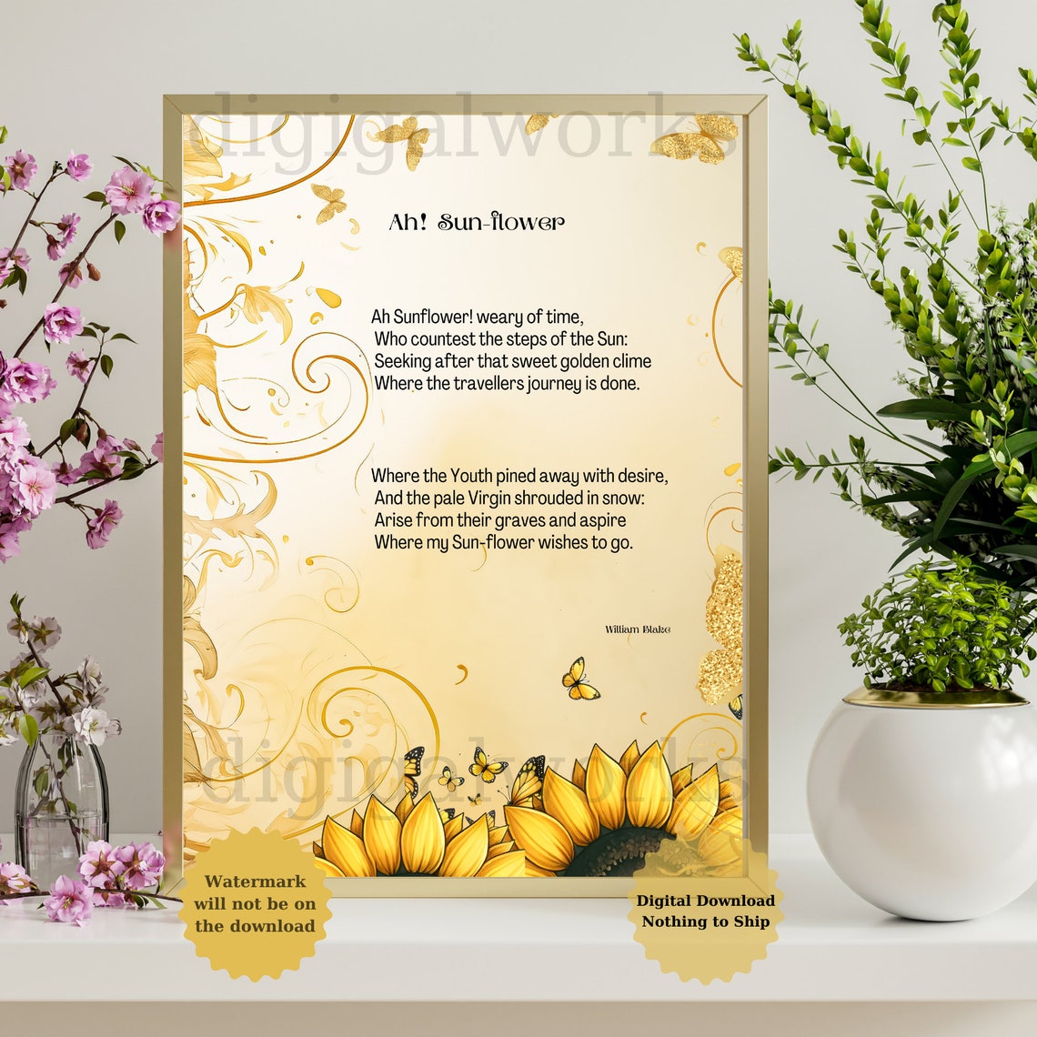Ah! Sunflower, William Blake Poem, Sunflowers Artwork, Digital Download ...
