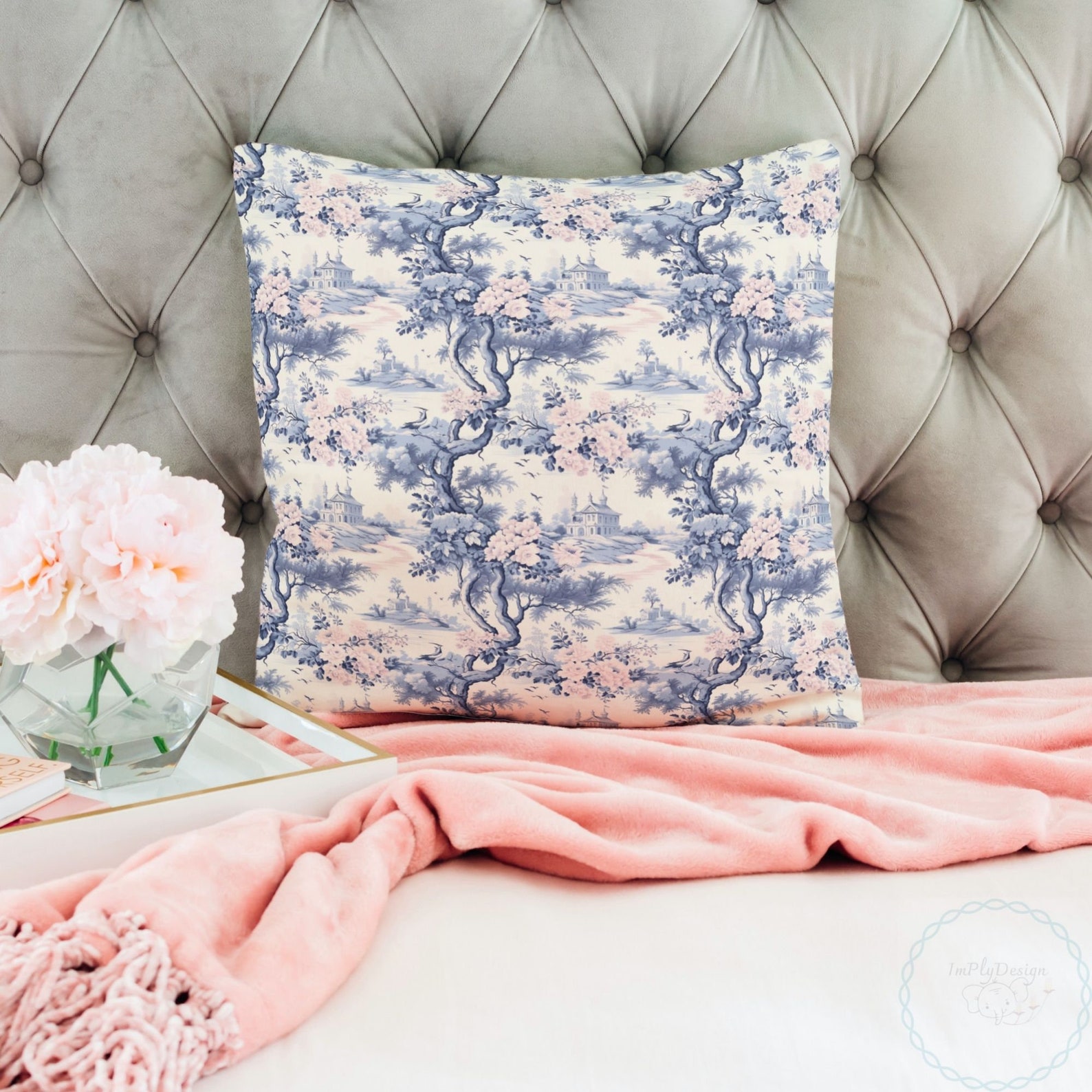 Elegant French Toile Pattern, Upholstery, Quilting Vintage Blue and ...