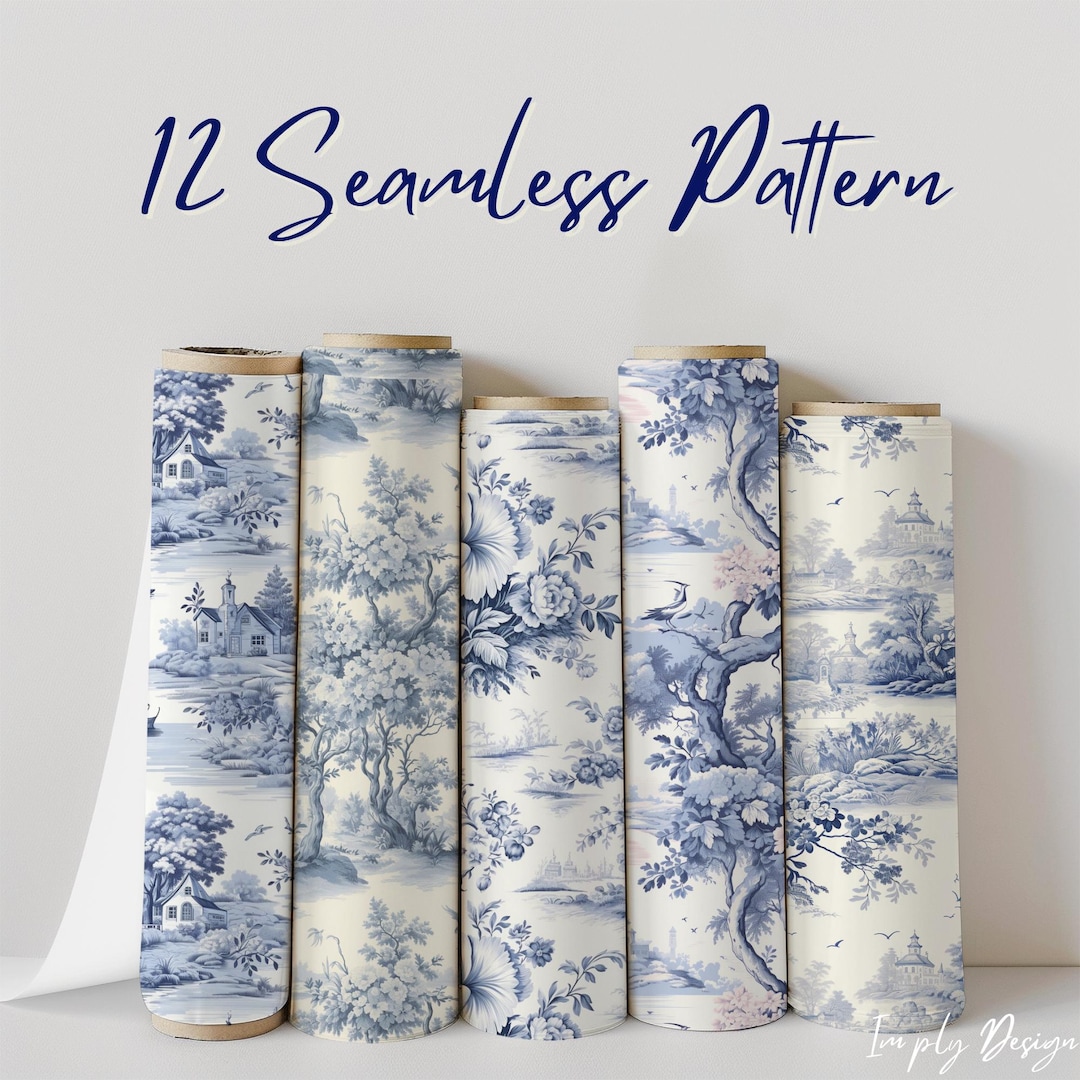 Elegant French Toile Pattern, Upholstery, Quilting - Vintage Blue and ...