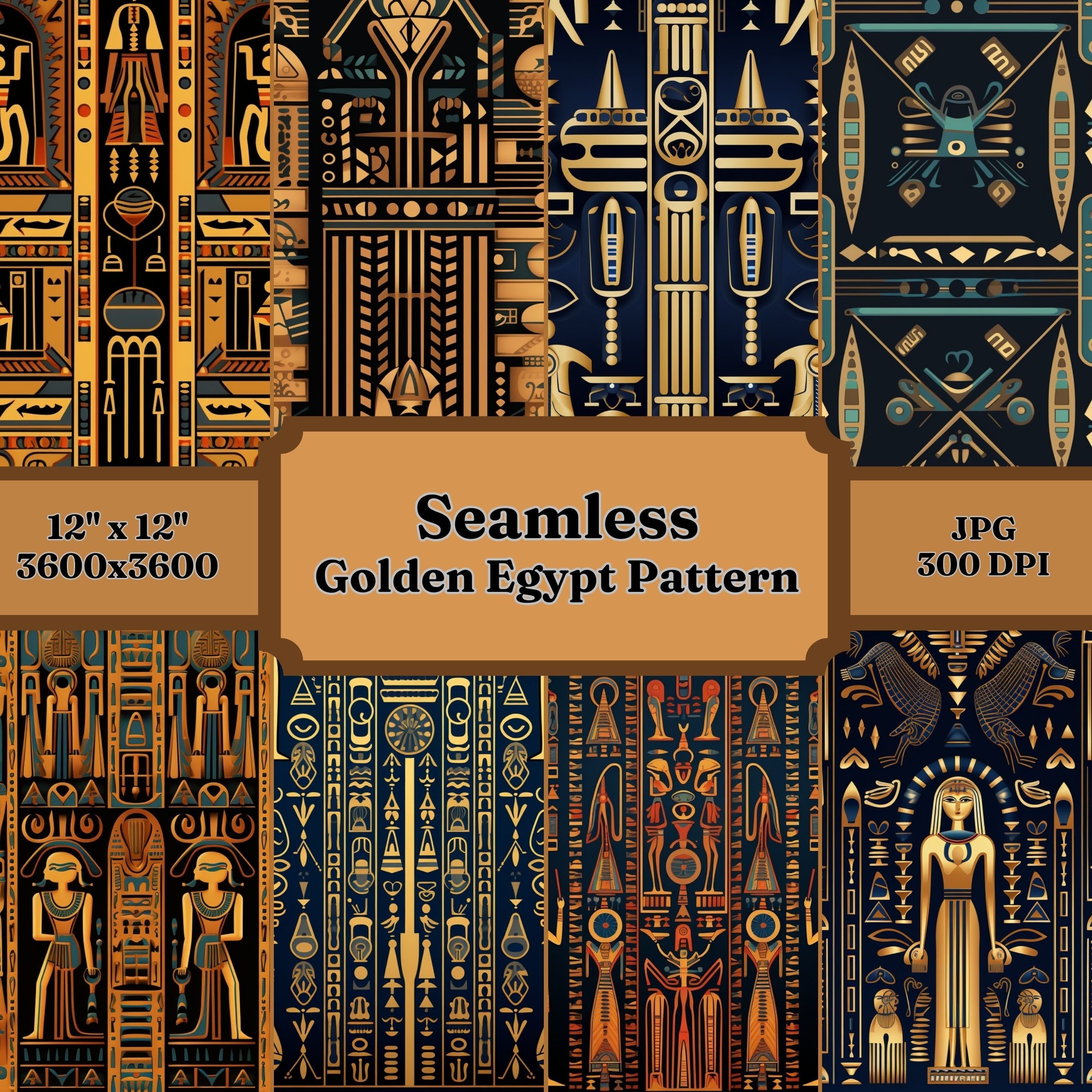 Golden Egypt Seamless Pattern | Digital Paper | Egyptian Style ...