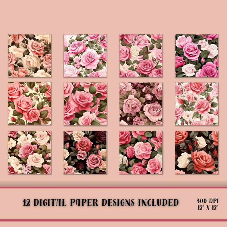 Rose Seamless Pattern, Rose Wallpaper, Digital Paper, Background ...