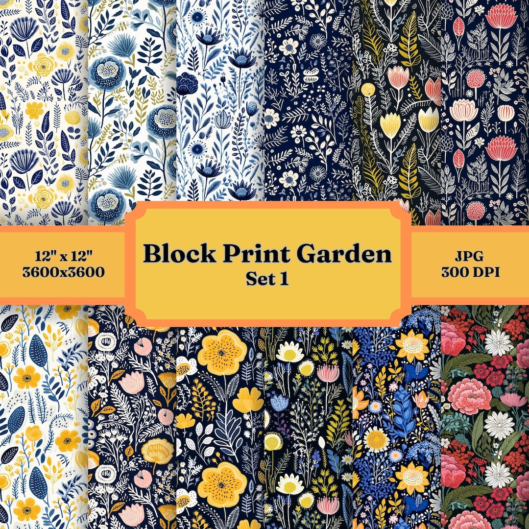 Block Print Garden Set 1 Seamless Pattern, Block Print Wallpaper, Block ...
