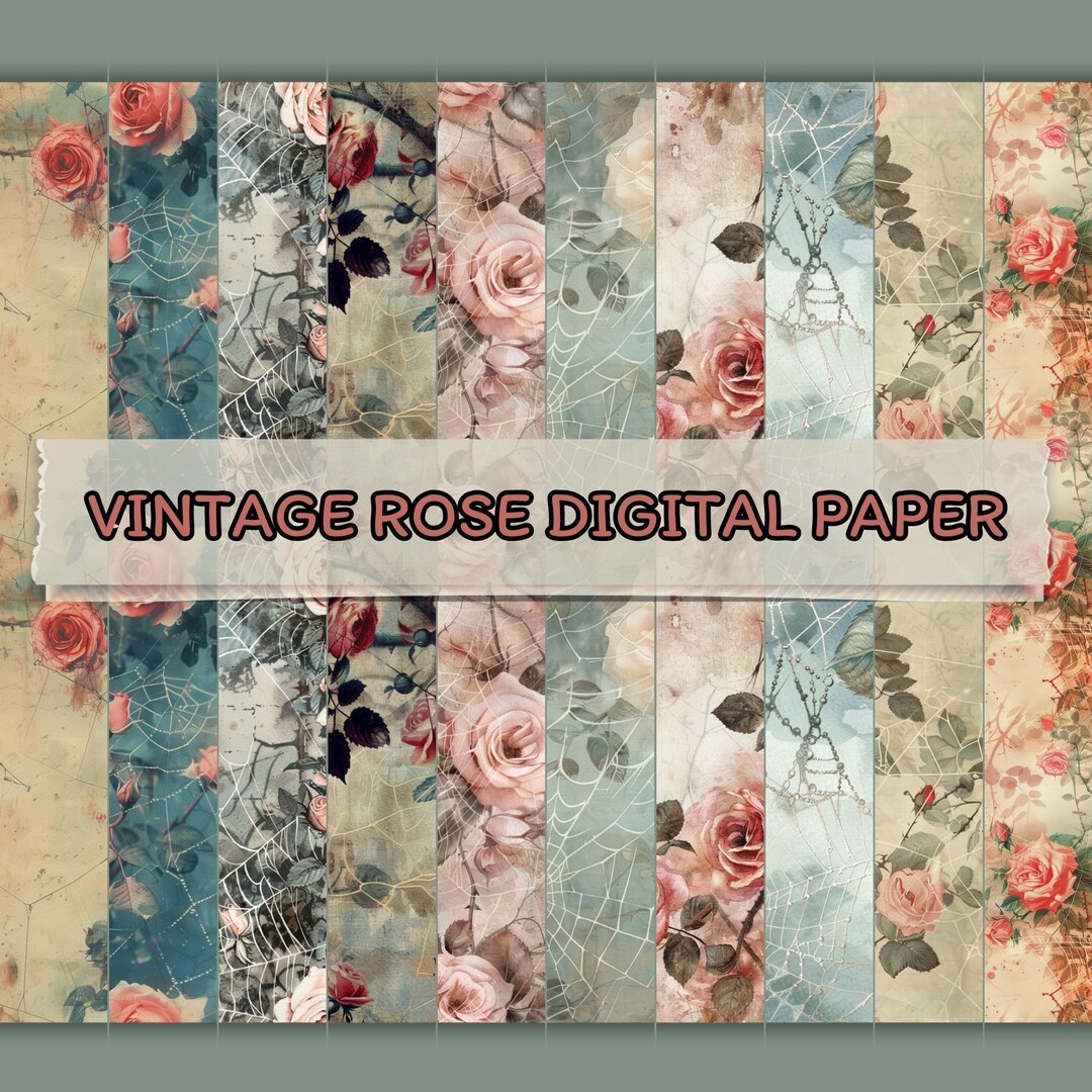 Vintage Rose Digital Paper and Spider Web-vintage Rose Scrapbook-shabby ...