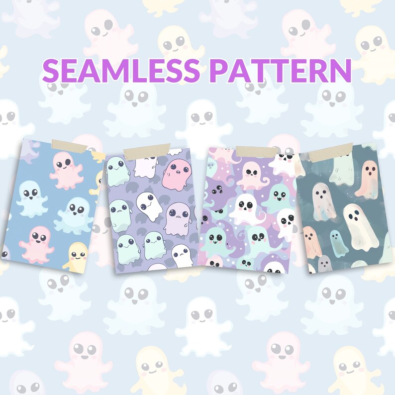 Pastel Halloween Ghost Patterns Digital Paper Pack - Cute and Spooky ...