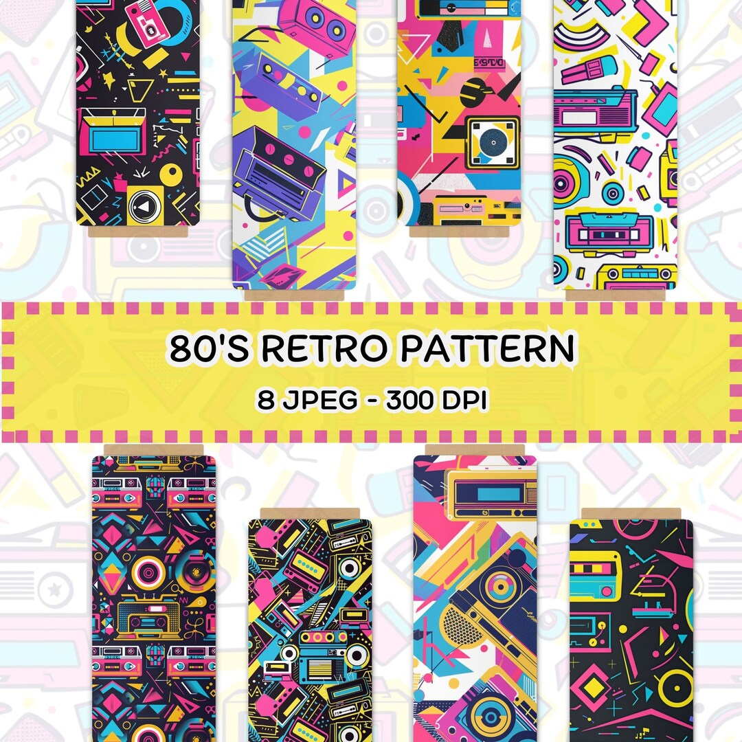 Retro 80s Boom Box Patterns – 80s Retro Patterns - Vibrant Cassette ...