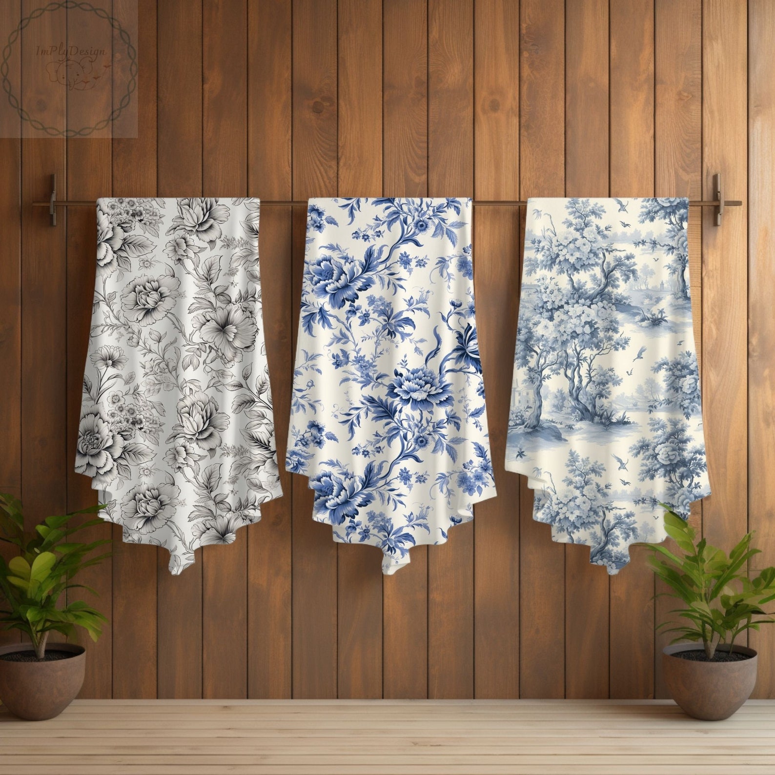 Elegant French Toile Pattern, Upholstery, Quilting Vintage Blue and ...