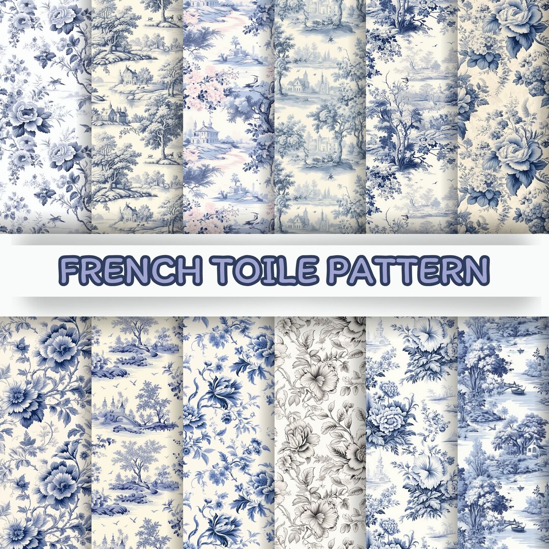 Elegant French Toile Pattern, Upholstery, Quilting - Vintage Blue and ...
