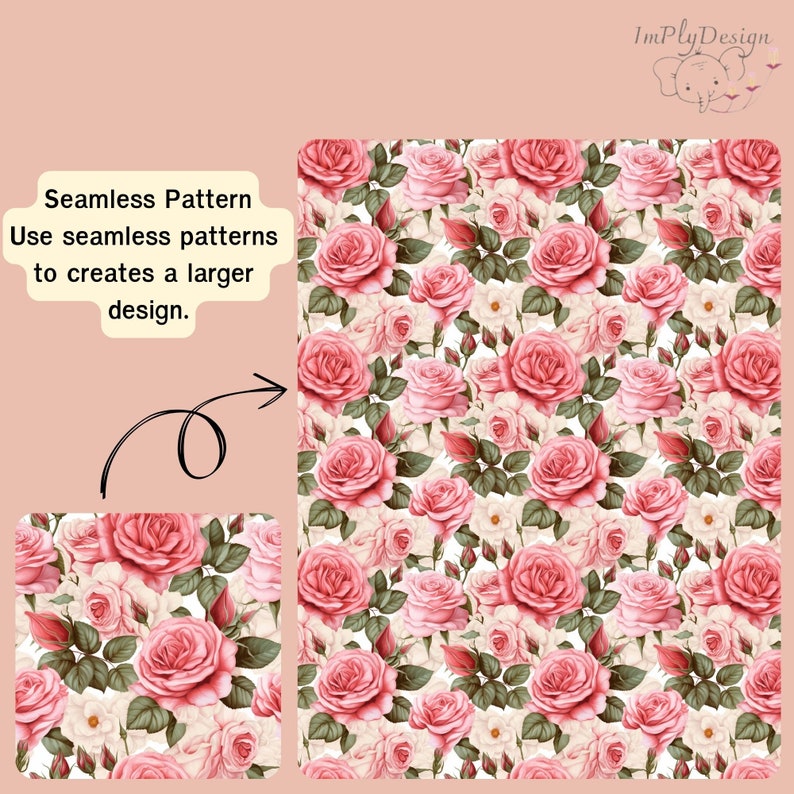 Rose Seamless Pattern, Rose Wallpaper, Digital Paper, Background ...
