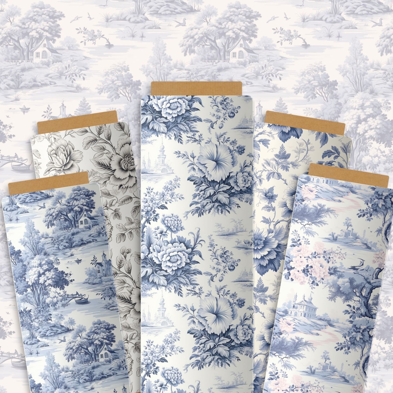 Elegant French Toile Pattern, Upholstery, Quilting Vintage Blue and ...
