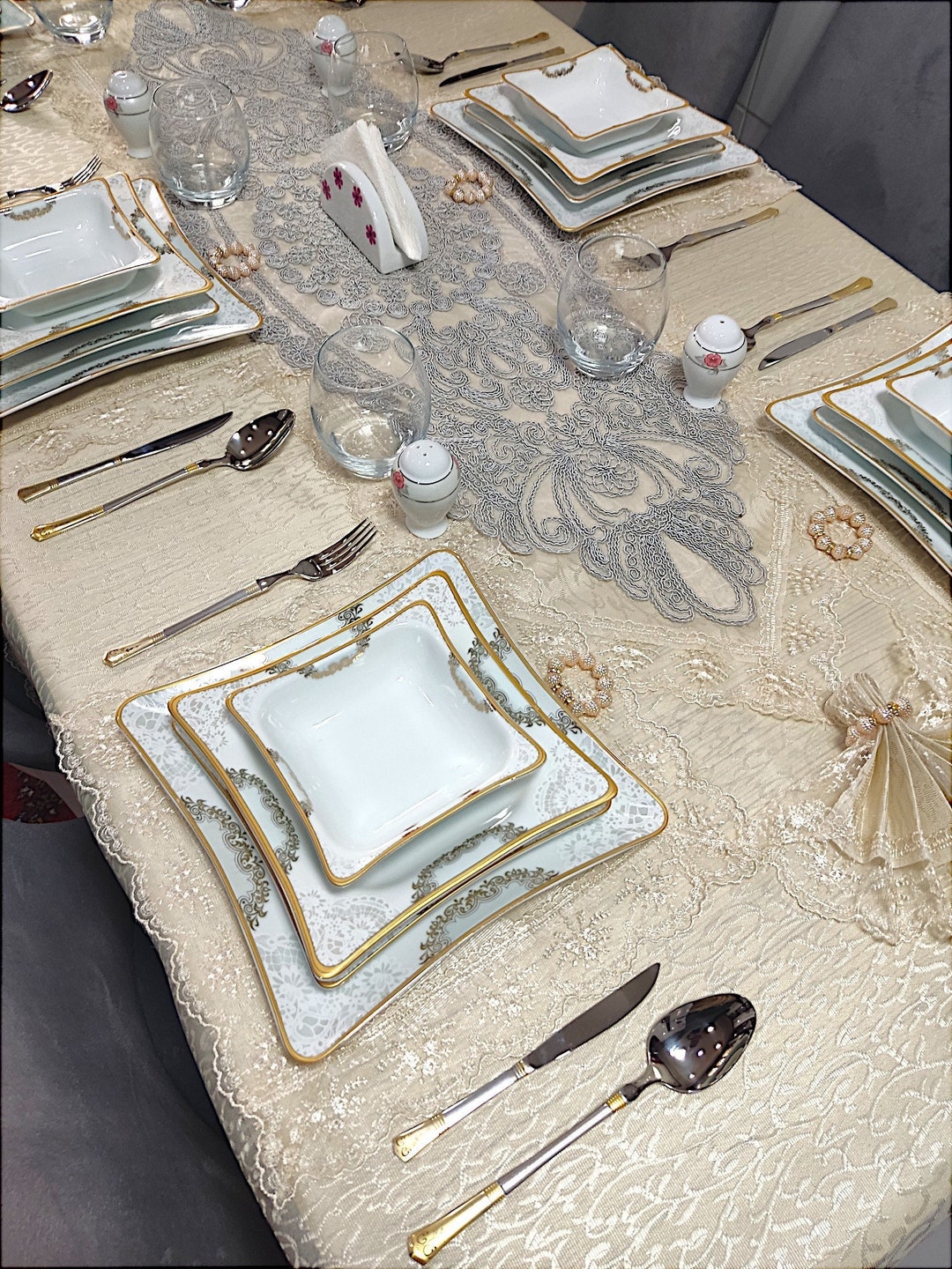 Porcelain Dinner Set for 6 People 24 Piece Chinese Dinner Set Gold ...