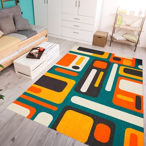 Retro Rug, Groovy Funky Rug, Retro Area Rug, 70s Brown Retro Rug ...