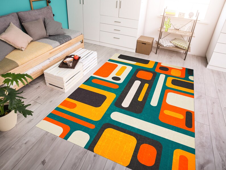 Retro Rug, Groovy Funky Rug, Retro Area Rug, 70s Brown Retro Rug ...