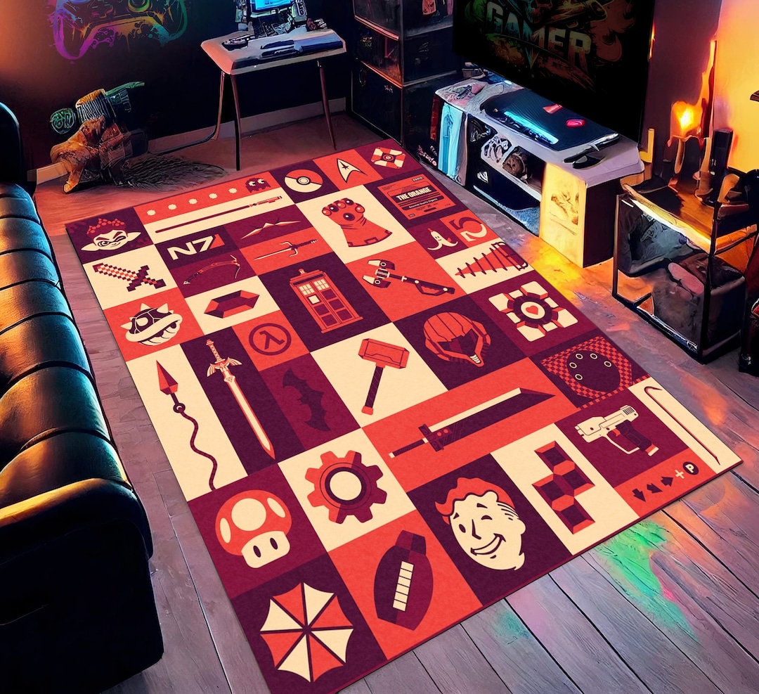Gaming Room Rug, Game Rug, Retro Games, Computer Rug, Geeky Rug, Geeky ...