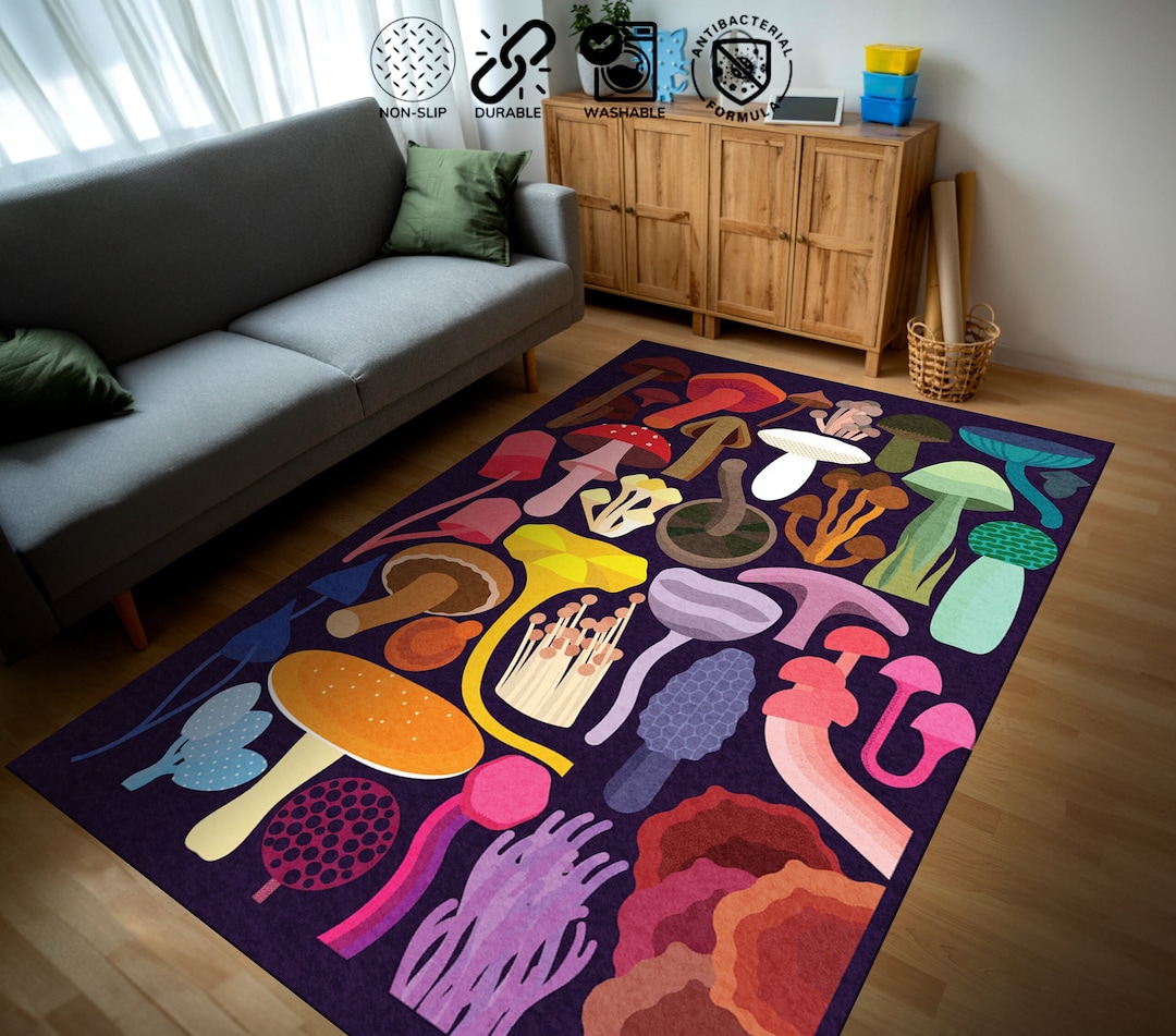 Mushroom Rug, Mushroom Carpet, Unique Design, Living Room Rug, Colorful ...