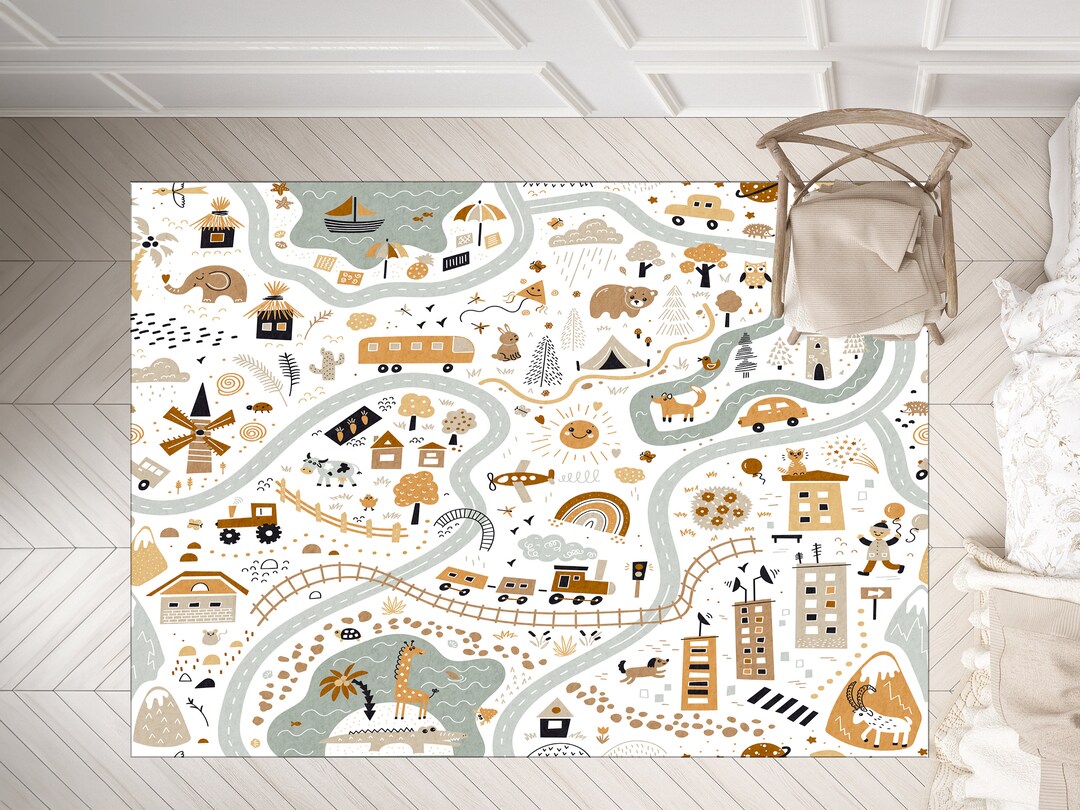 RUG, Playground Ultra Soft Nursery Baby Rug, Kids Custom Animal Train ...