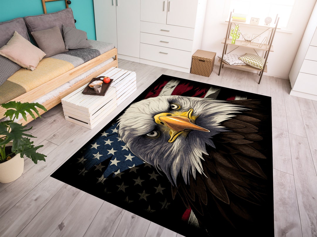 Rug, AMERICAN FLAG AREA Rug, American Black Eagle Rug, American Flag ...