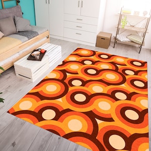 Retro Rug, Groovy Funky Rug, Retro Area Rug, 70s Brown Retro Rug ...