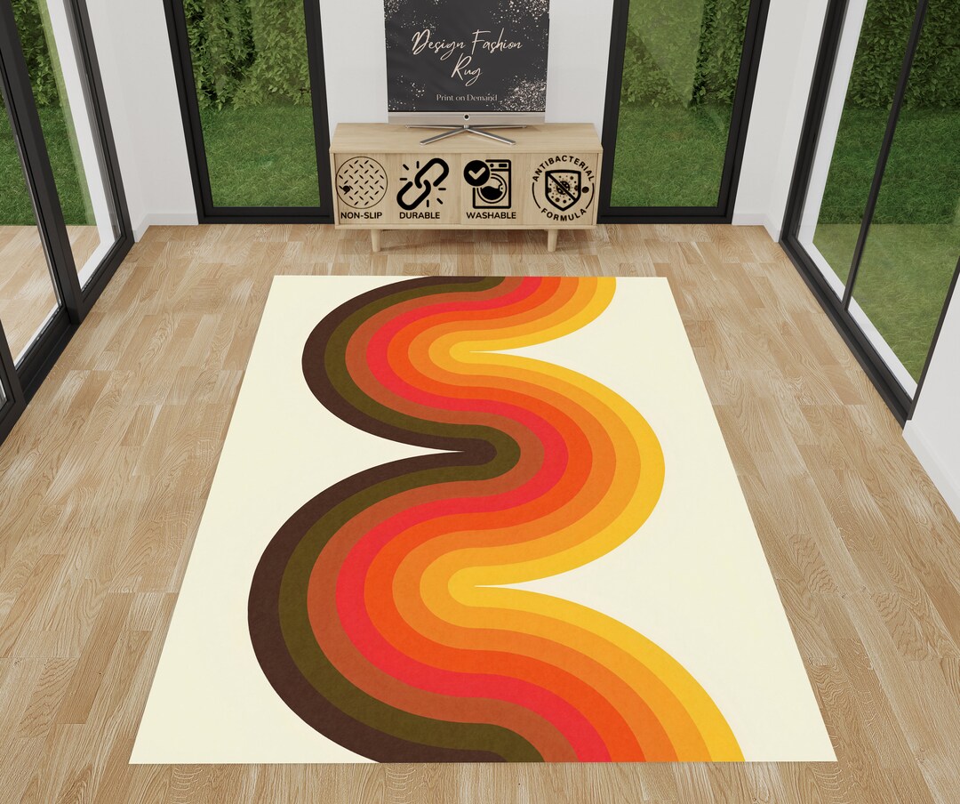 Mid Century Modern Art Rug, Retro Swirl Rug, Scandinavian Style Living ...