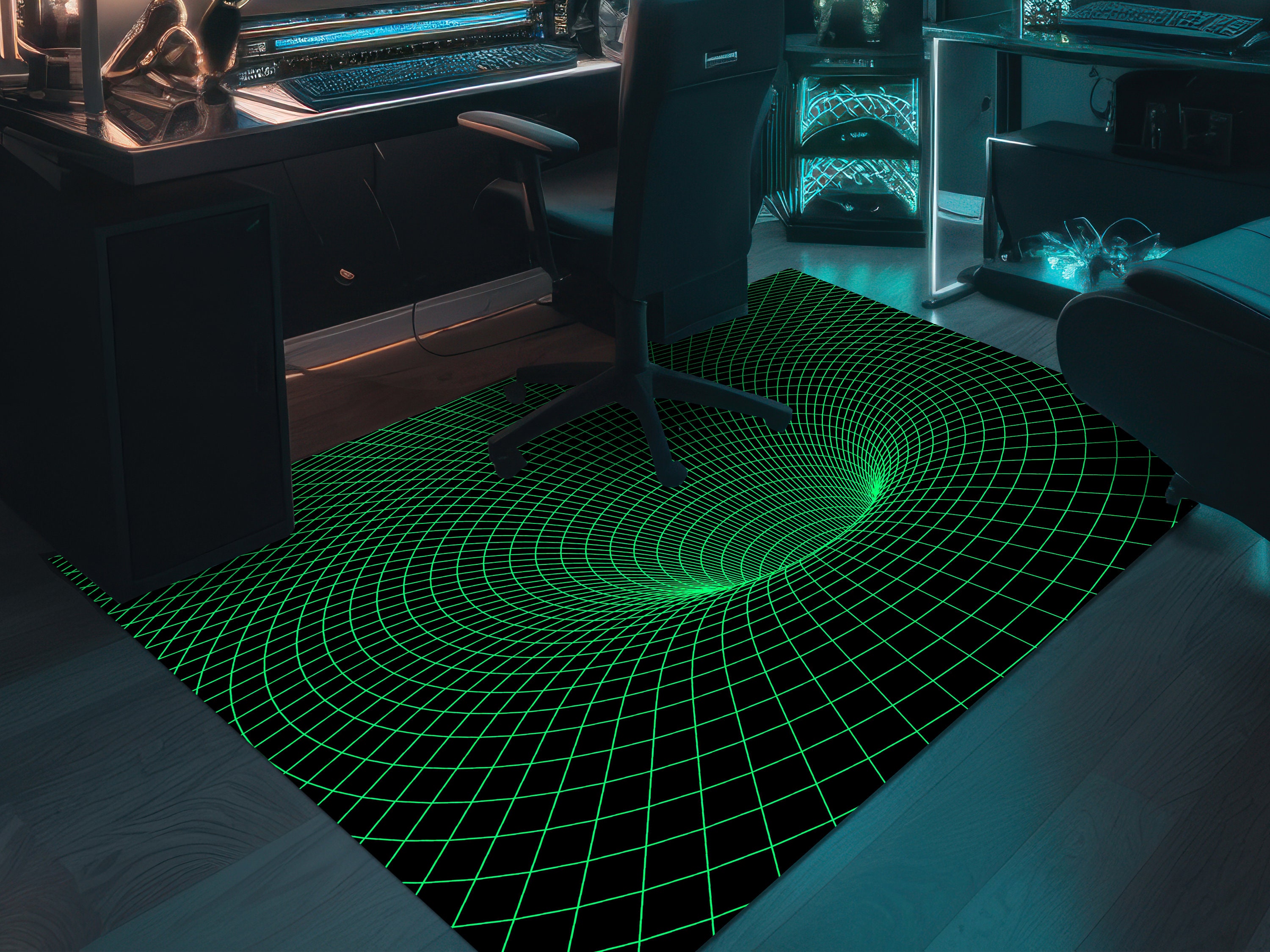 RUG, NEON VORTEX Illusıon Rug, Living Room,home Decor, Green Area ...