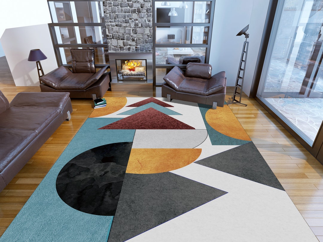 Geometric Shapes Rug, Bohem Abstract Modern Rug, Colorful Rug ...