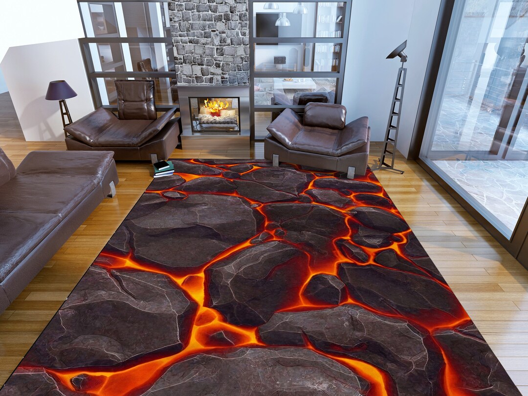 HOT LAVA RUG, Home Decor Volcano Floor Rug, Living Room Area Step Rug ...