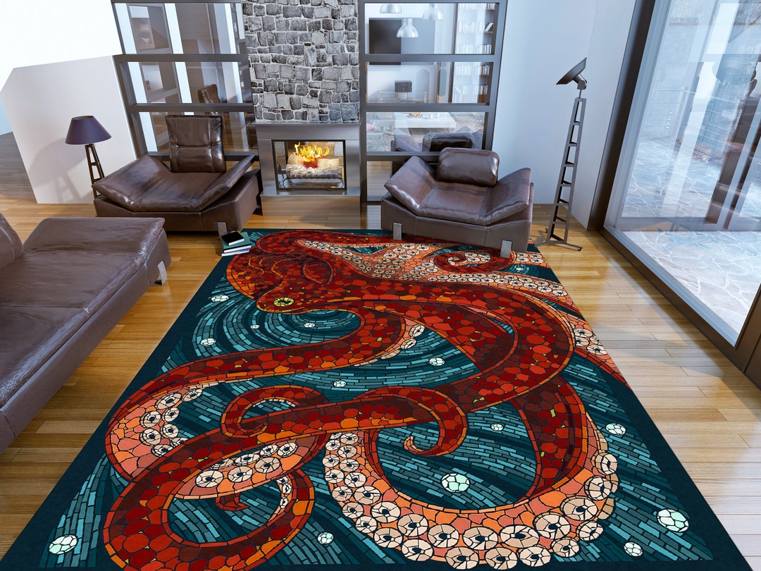 Octopus Rug, Octopus Rug for Living Room, Bedroom Beach House Decor ...
